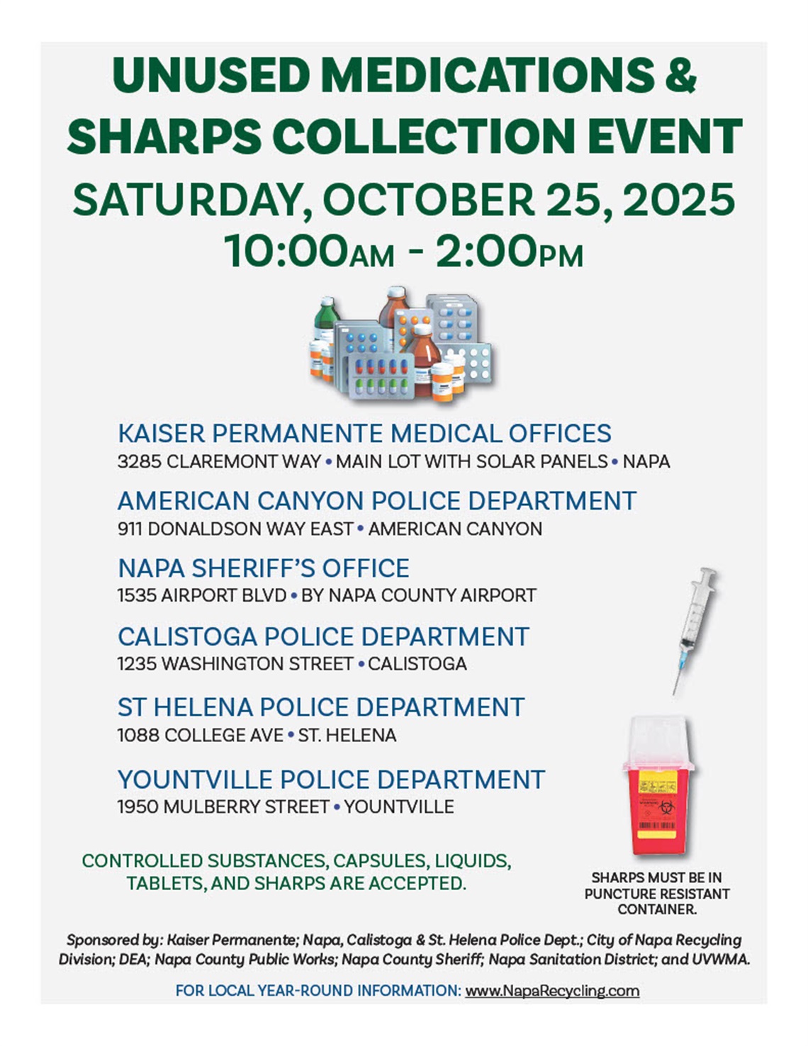 Unused Medications & Sharps Collection Event - American Canyon CA